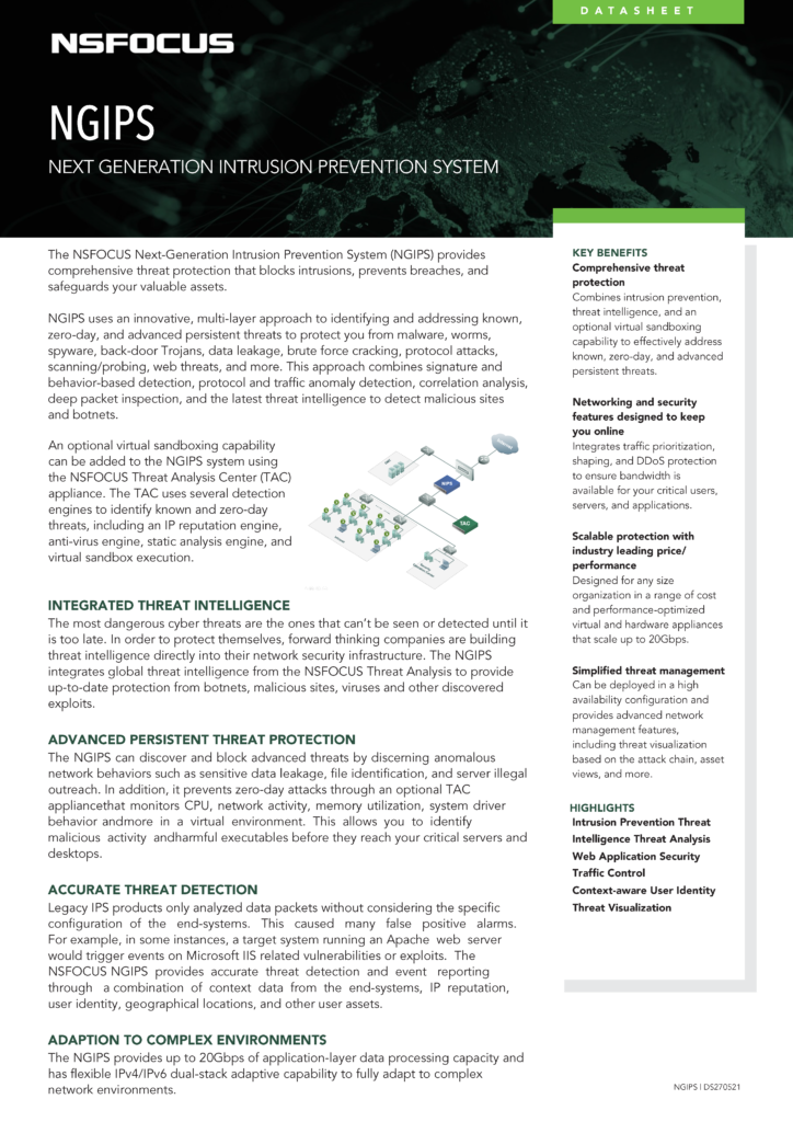 NSFOCUS NGIPS Datasheet cover - NSFOCUS, Inc., a global network and ...
