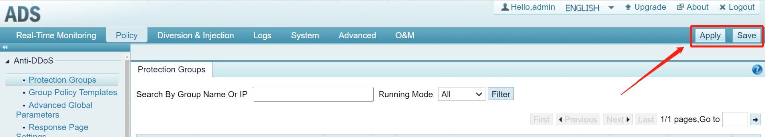 "Save" and "Apply" Buttons on ADS Configuration Page - NSFOCUS, Inc., a ...